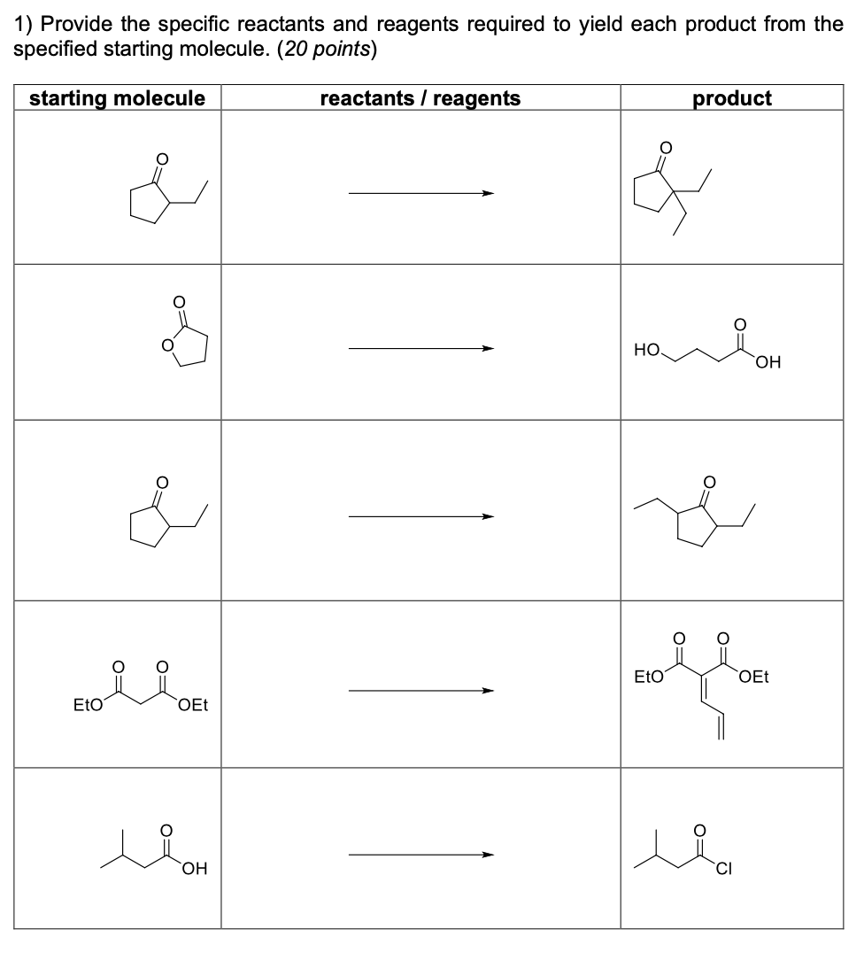 Solved 1) Provide the specific reactants and reagents | Chegg.com