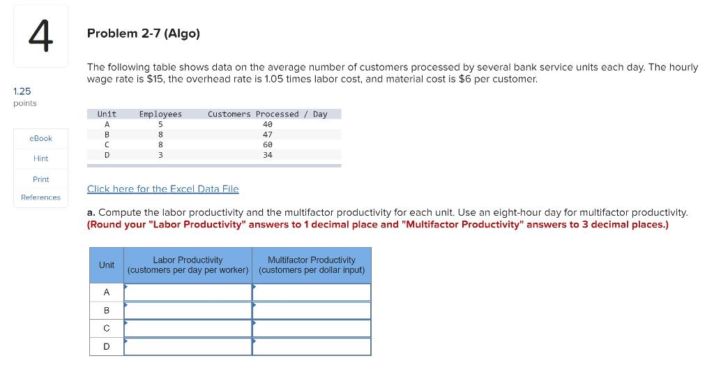Solved 4 Problem 2-7 (Algo) The following table shows data | Chegg.com