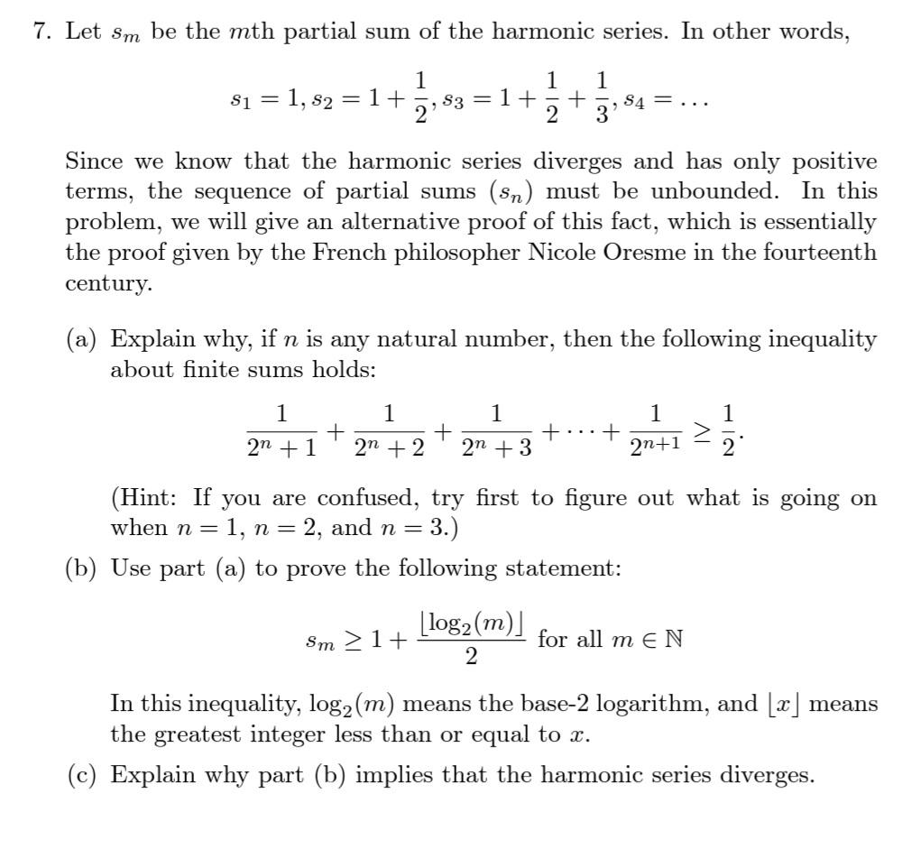 Solved Let sm be the m th partial sum of the harmonic | Chegg.com
