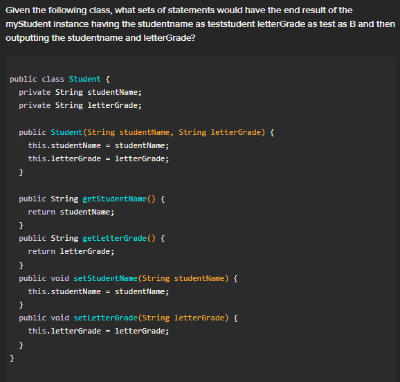 Solved Given the following class, what sets of statements | Chegg.com