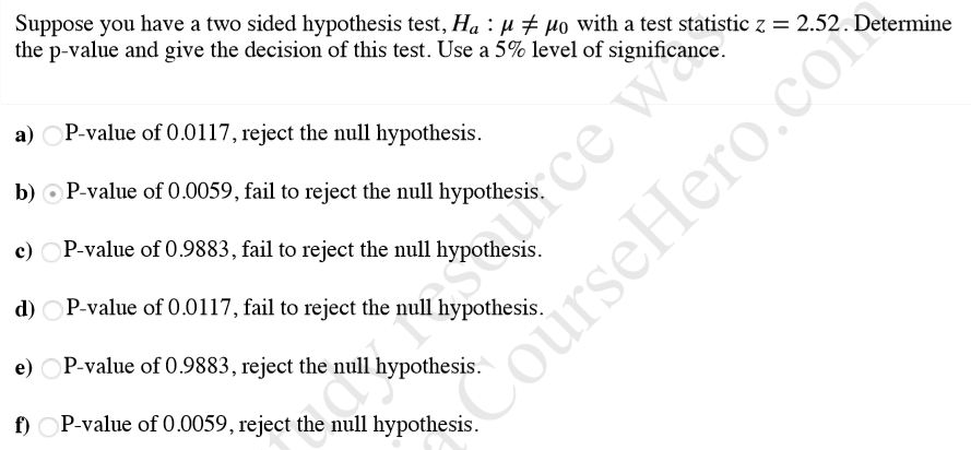Solved Suppose You Have A Two Sided Hypothesis Test Ha μ 3649