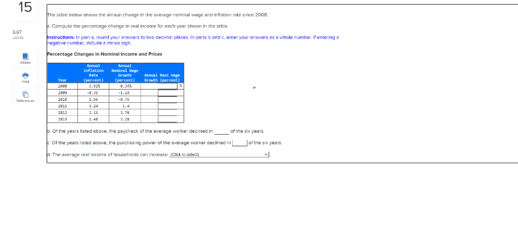 Solved The table below shows the annual change in the | Chegg.com