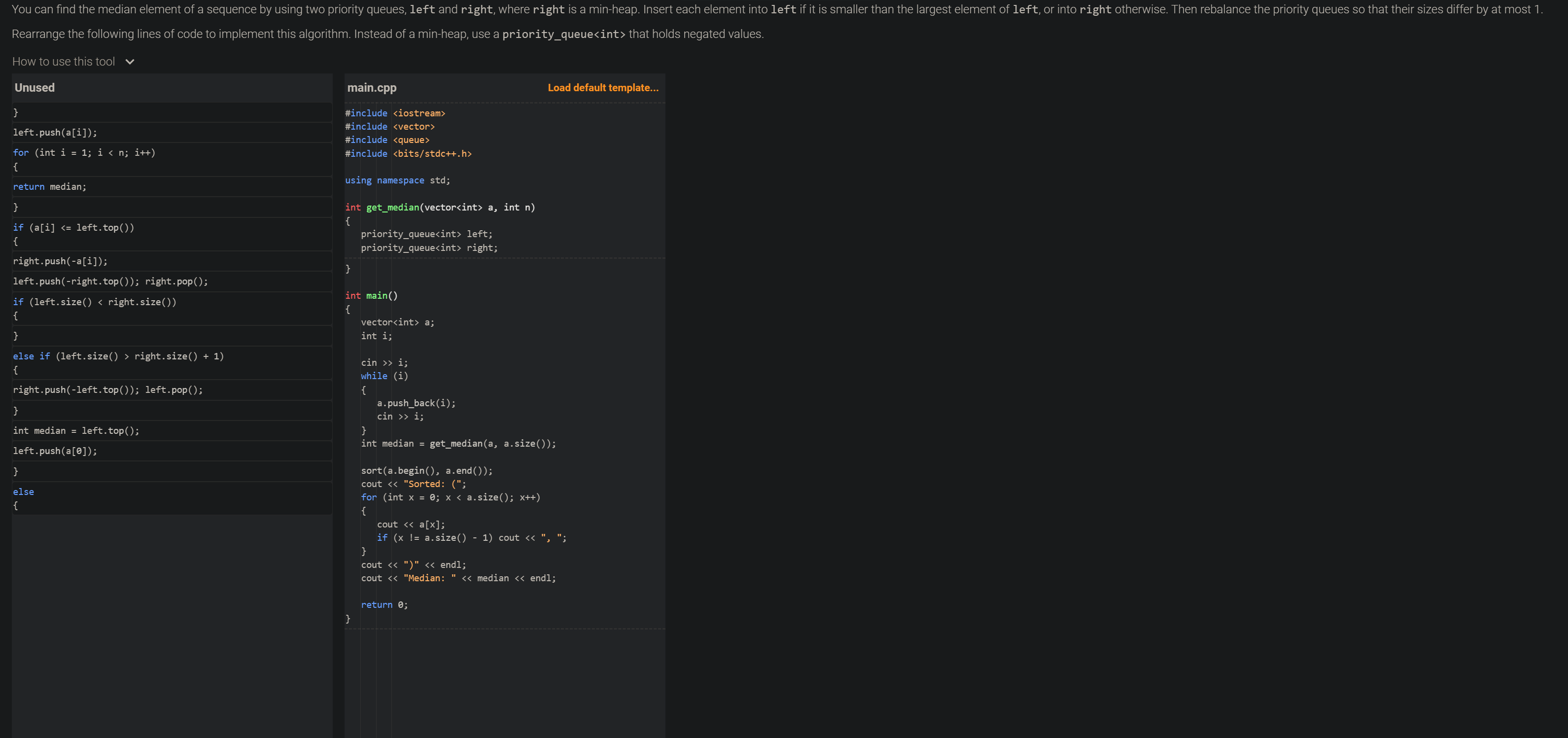 Solved Rearrange The Following Lines Of Code To Implement 