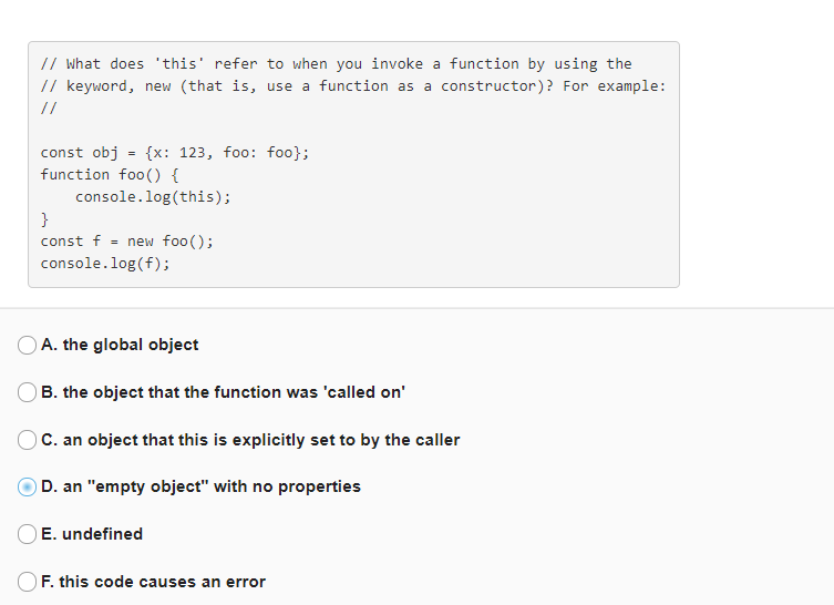 Solved // What does 'this' refer to when you invoke a | Chegg.com