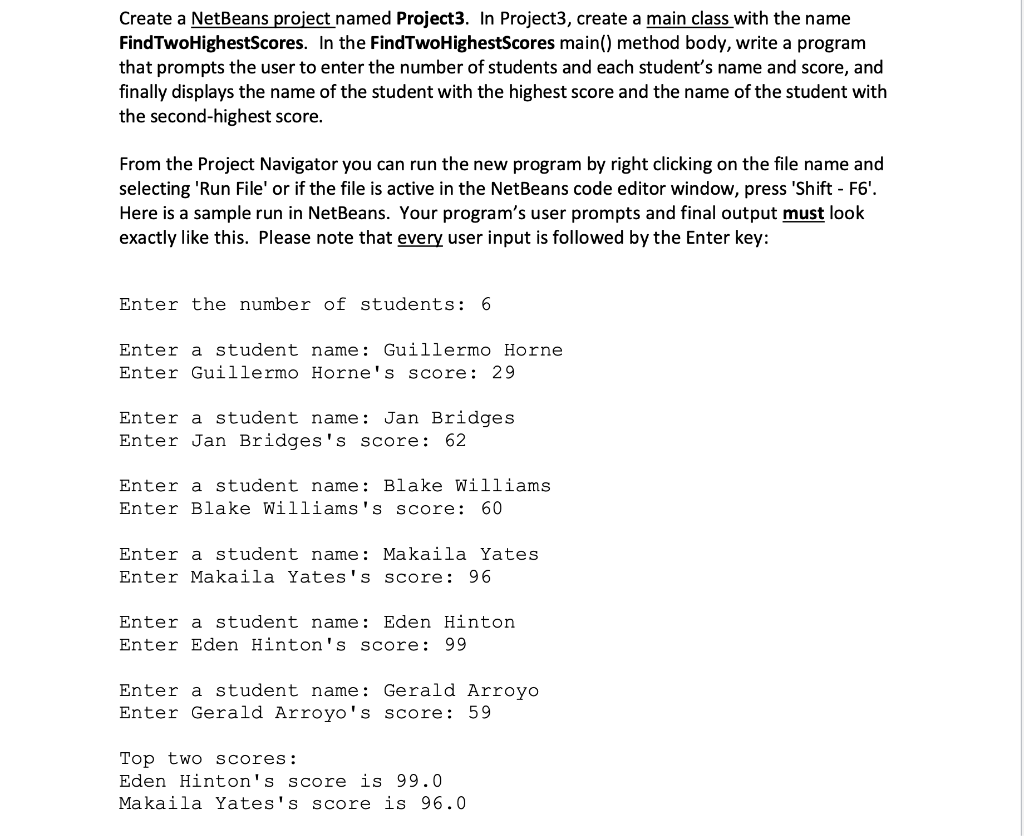 Solved Create A Netbeans Project Named Project3 In 1862
