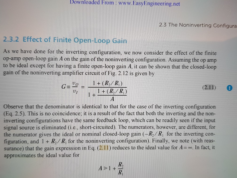 Solved 2.3 The Noninverting Confi Effect of Finite Open-Loop | Chegg.com
