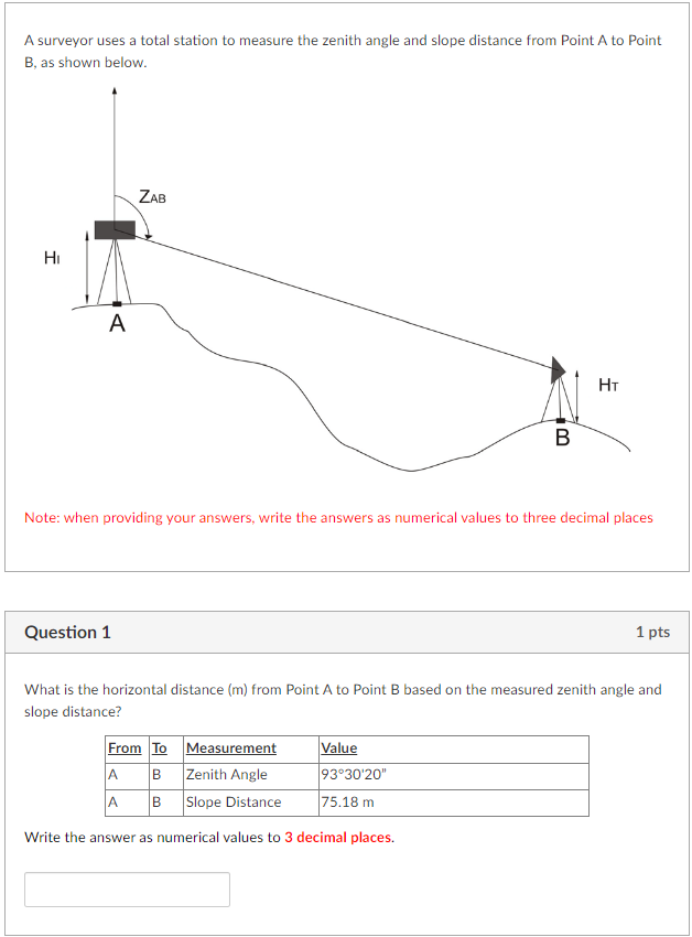 Solved A surveyor uses a total station to measure the zenith | Chegg.com