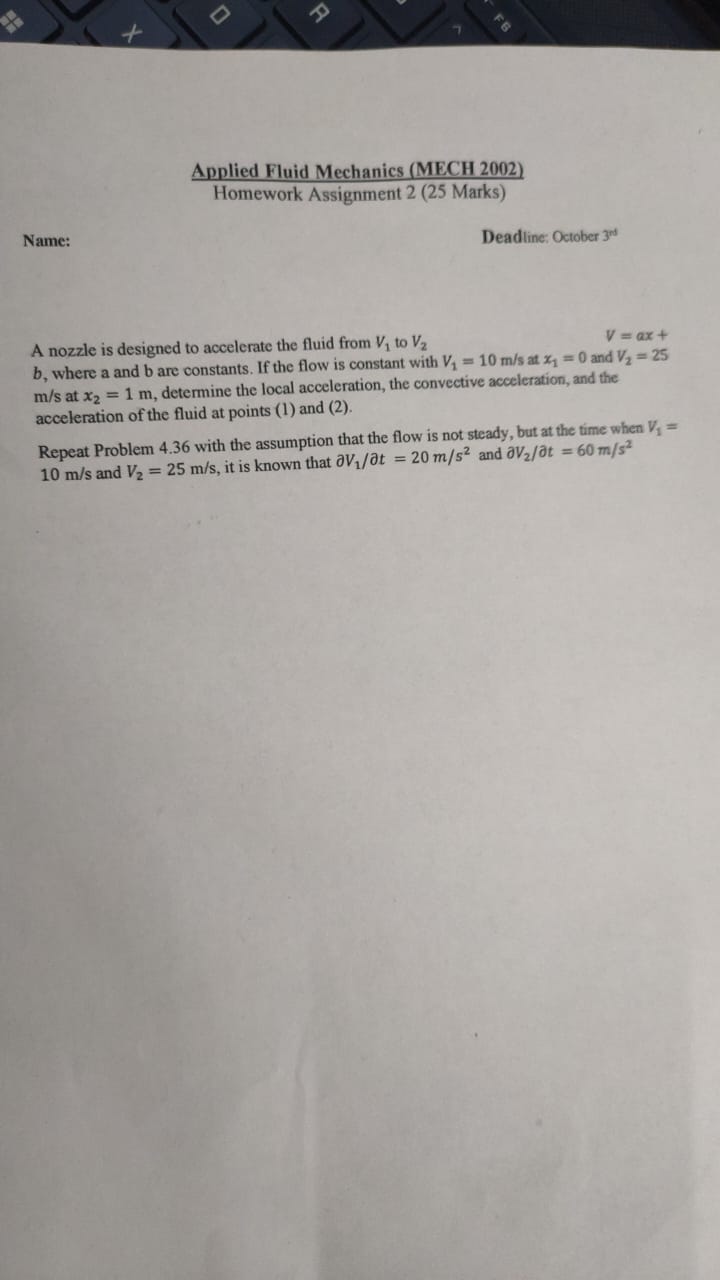 Solved A nozzle is designed to accelerate the fluid from V1 | Chegg.com