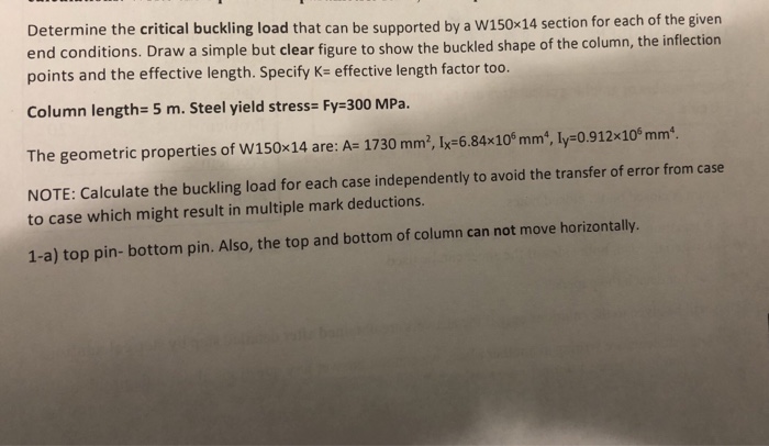 Solved e the critical buckling load that can be supported by | Chegg.com