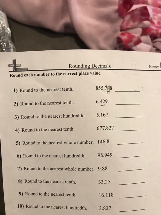 Solved Rounding Decimals Name Round Each Number To The Chegg