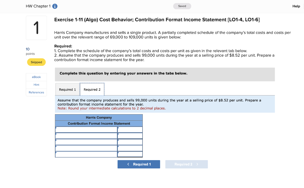 Solved Exercise 1-11 (Algo) Cost Behavior; Contribution | Chegg.com