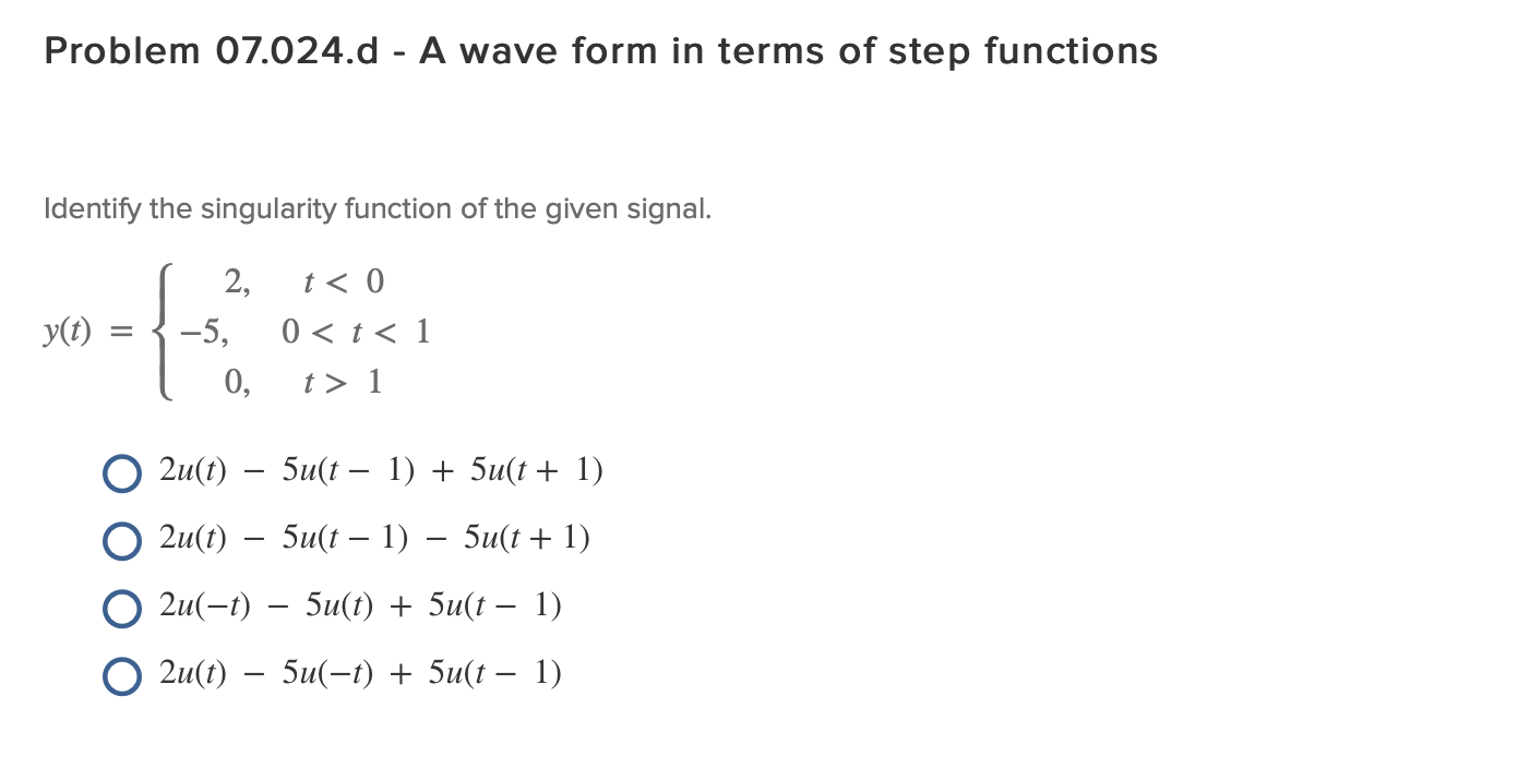 Solved Problem 07.024.d - A wave form in terms of step | Chegg.com