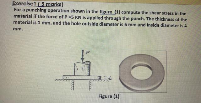 Solved Exercise 1 (5 marks) For a punching operation shown | Chegg.com