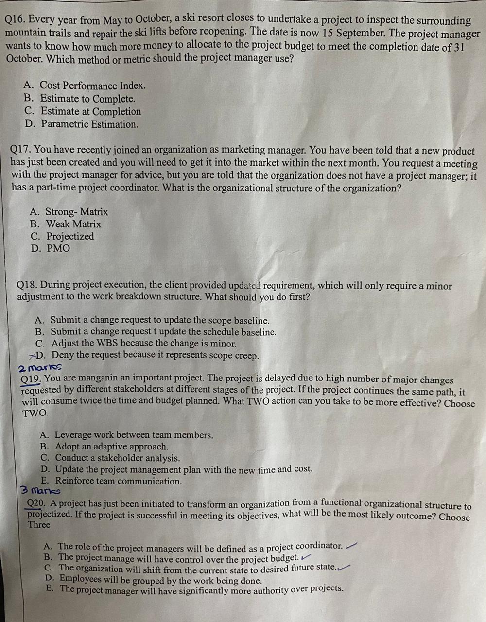Solved THIS Is a PMP Exam Answer the following Questions | Chegg.com