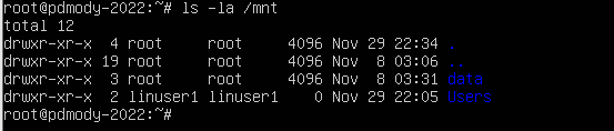 Solved root@pdmody-2022: \#\# 1s - la /mnt/Users ls: reading | Chegg.com