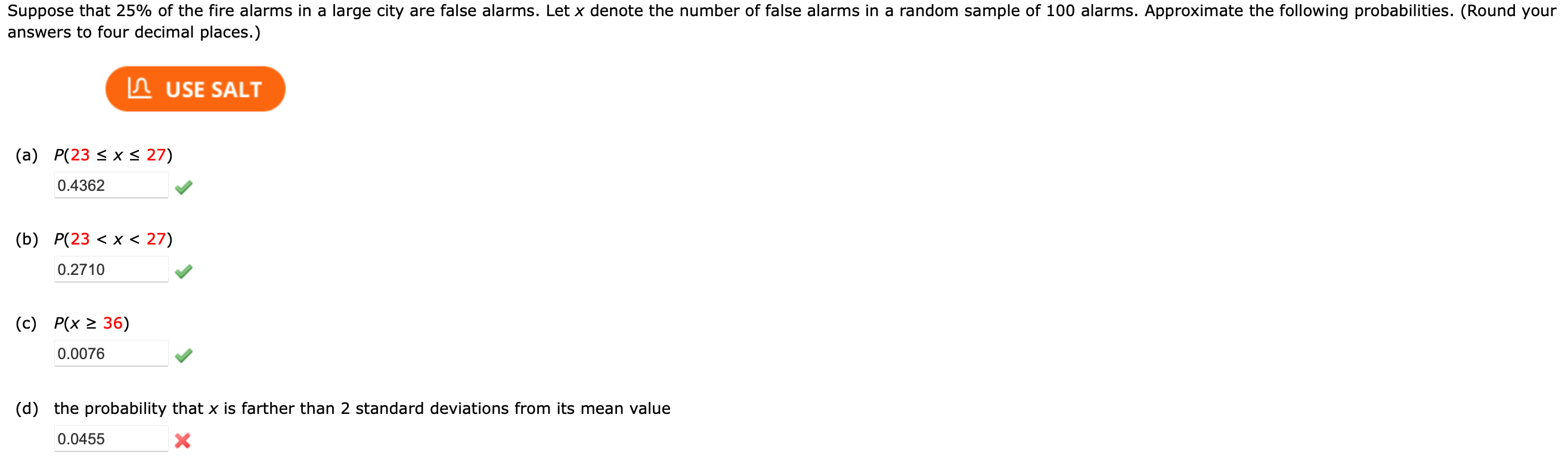 Solved answers to four decimal places.) (a) P(23≤x≤27) (b) | Chegg.com
