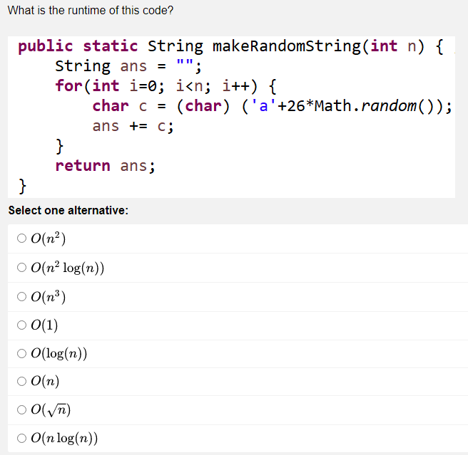Solved What is the runtime of this code? public double | Chegg.com