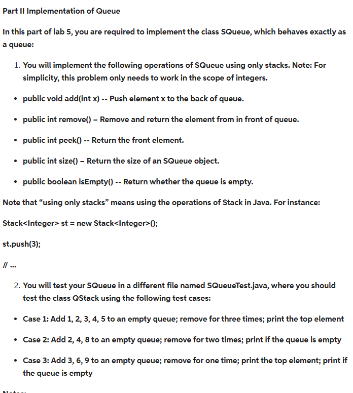 Solved Part II Implementation of Queue In this part of lab | Chegg.com