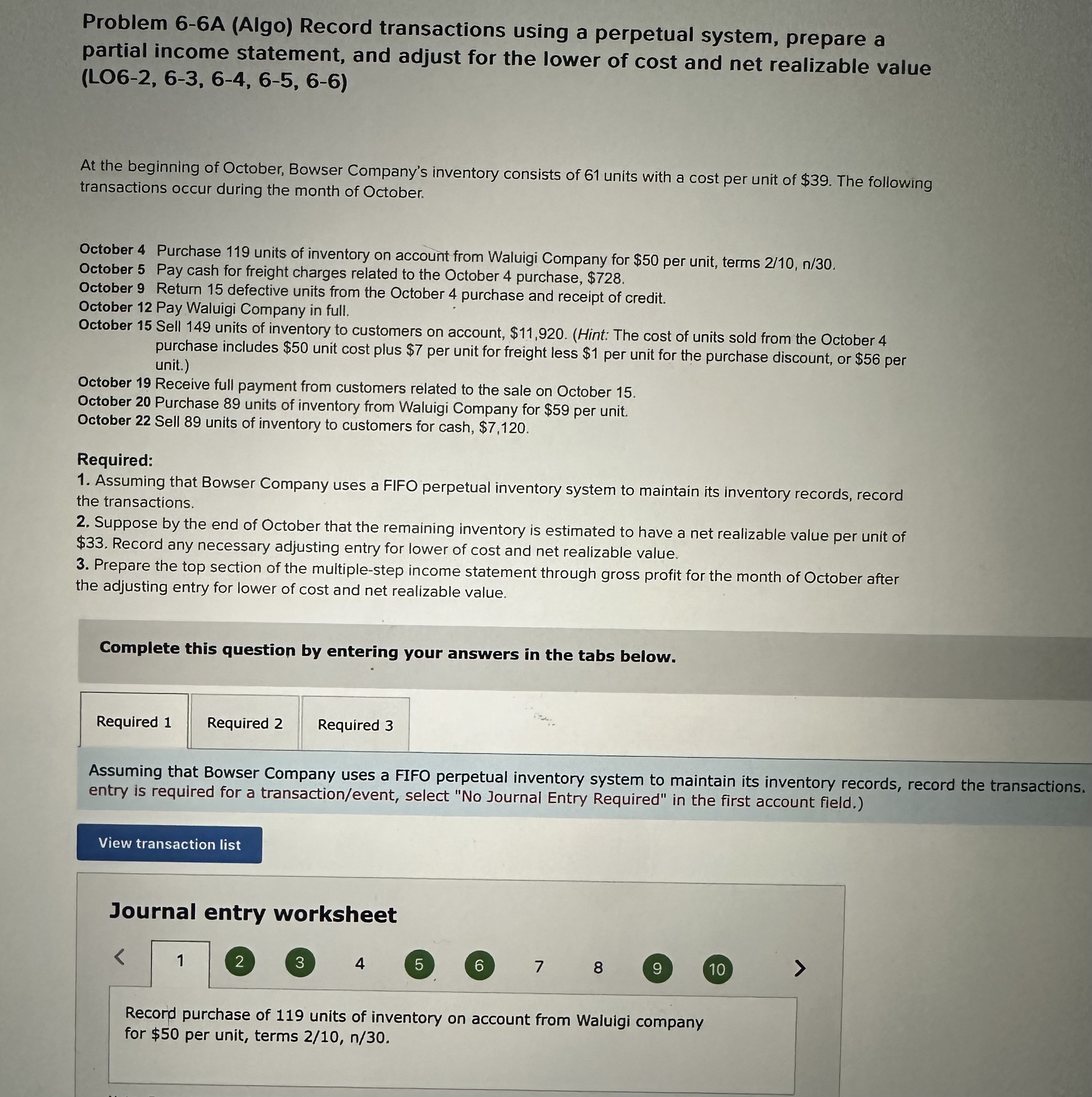 Solved Problem 6-6A (Algo) Record transactions using a | Chegg.com