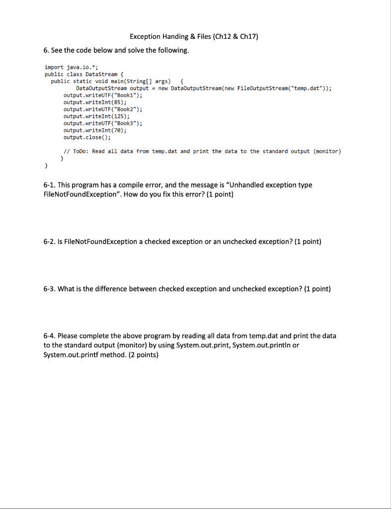 Solved Exception Handing And Files Ch12 And Ch17 6 See The 