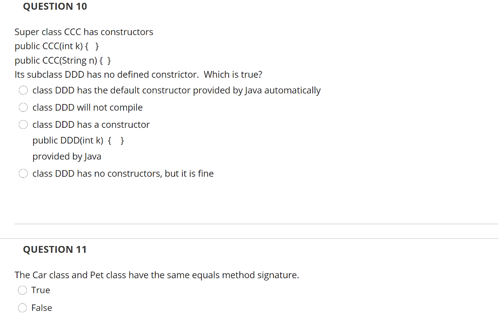 Solved QUESTION 10 Super class CCC has constructors public | Chegg.com