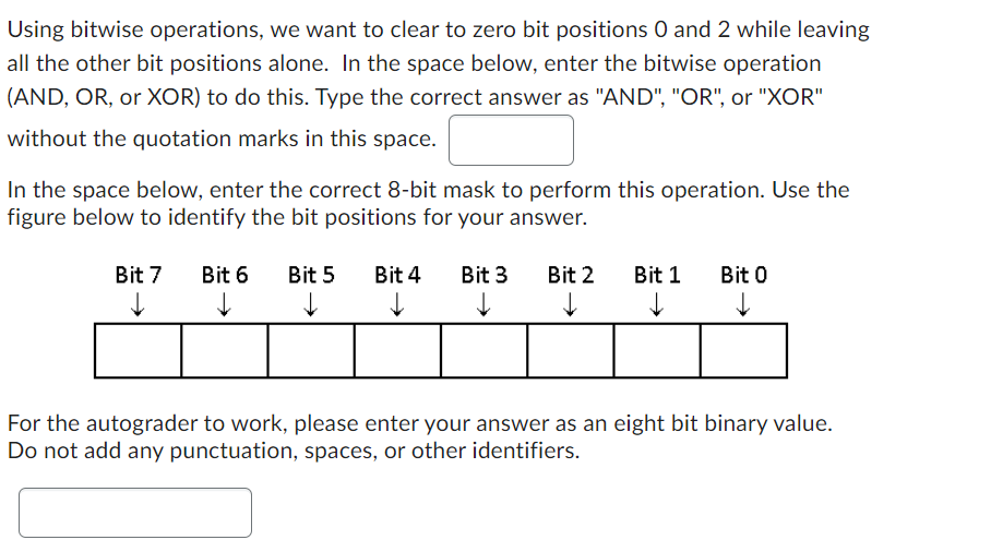 Solved Using bitwise operations, we want to clear to zero | Chegg.com