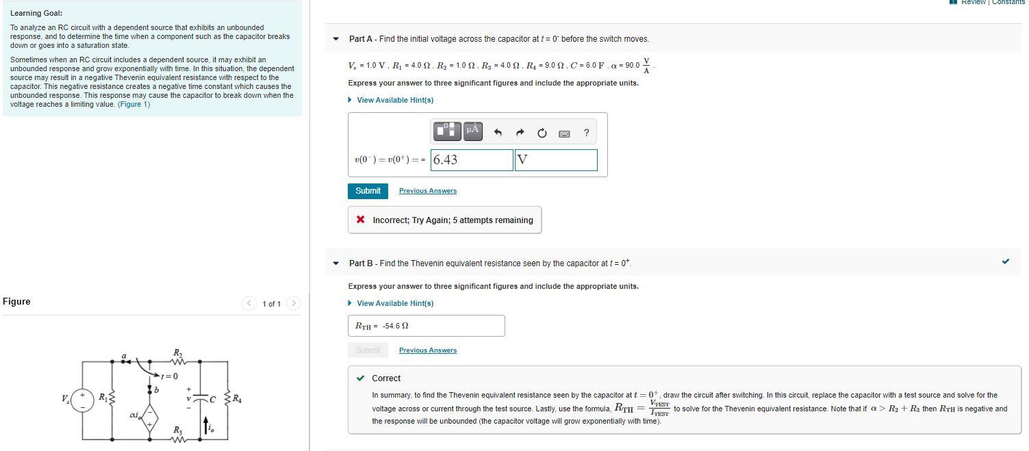 Solved Review Constants Part A - Find the initial voltage | Chegg.com
