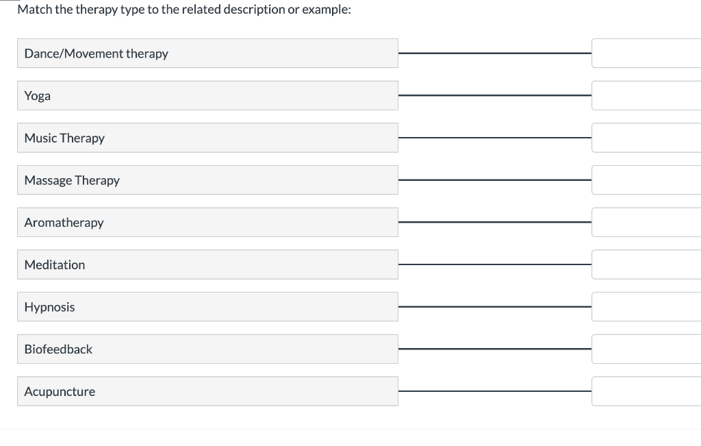 Solved Match the therapy type to the related description or | Chegg.com