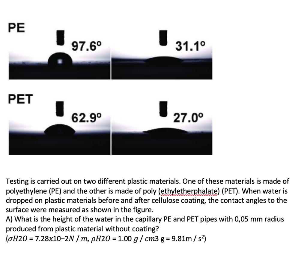 Solved PE 97.6° 31.1° PET 62.90 27.0° Testing is carried out | Chegg.com