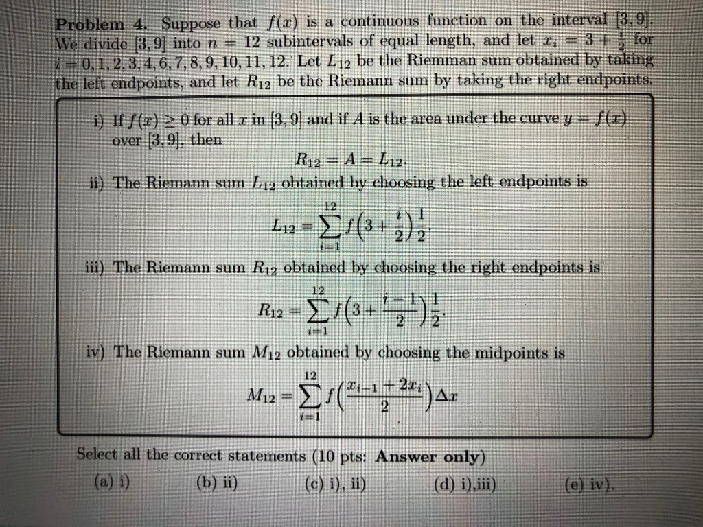 Solved Problem 4. Suppose that f(x) is a continuous function | Chegg.com