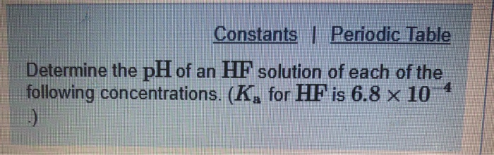 Solved Constants l Periodic Table Determine the pH of an HF | Chegg.com
