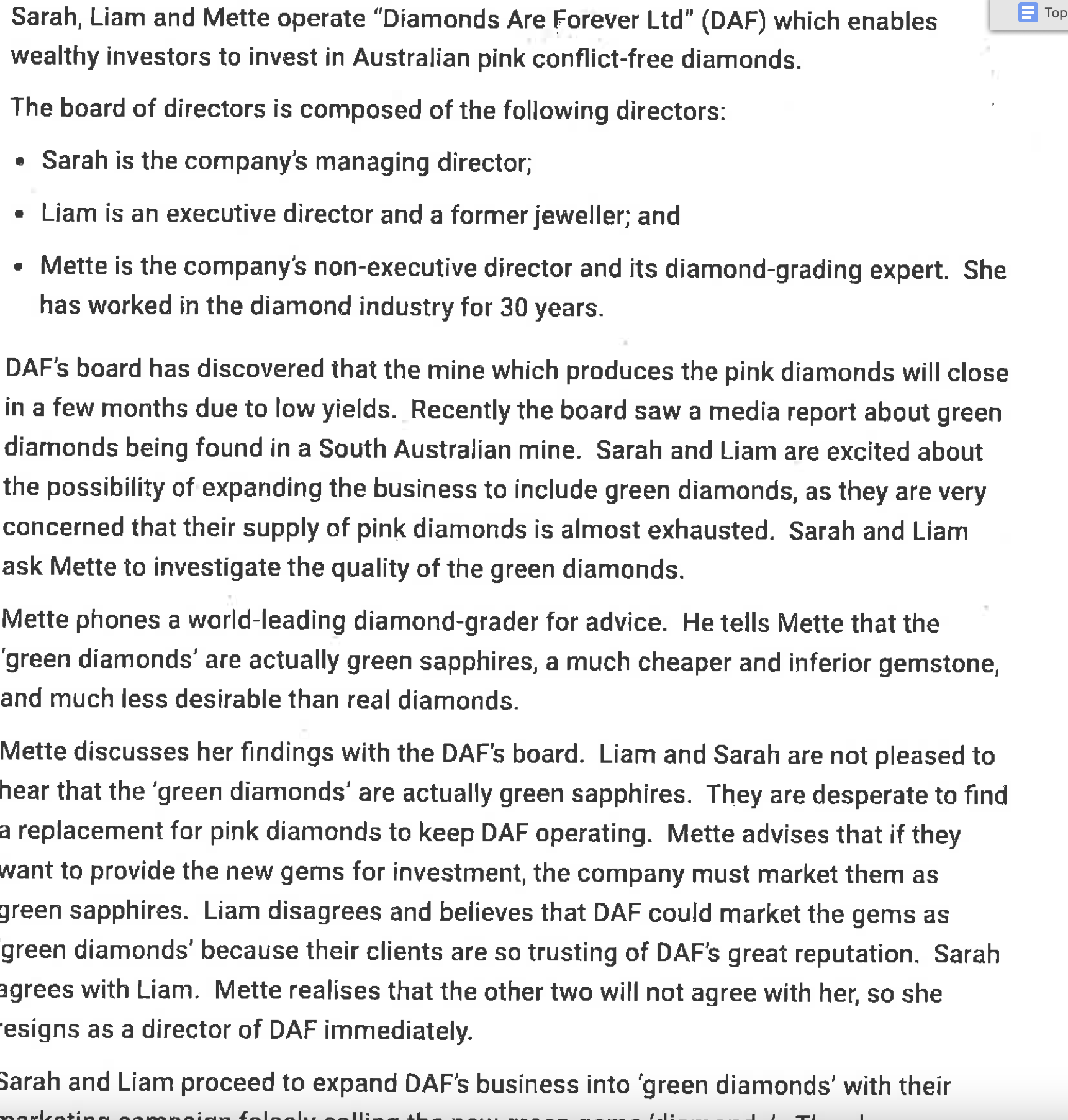 Solved Sarah, Liam and Mette operate "Diamonds Are Forever | Chegg.com