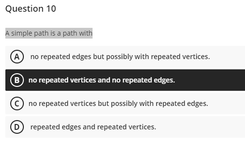 Solved Question 10 A simple path is a path with A no | Chegg.com