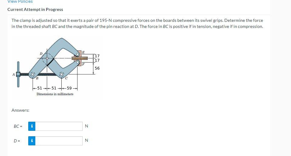 Solved View Policies Current Attempt in Progress The clamp | Chegg.com