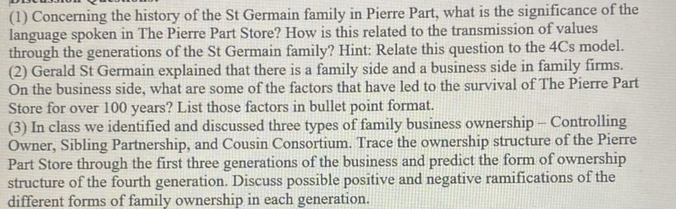 Solved (1) Concerning the history of the St Germain family | Chegg.com