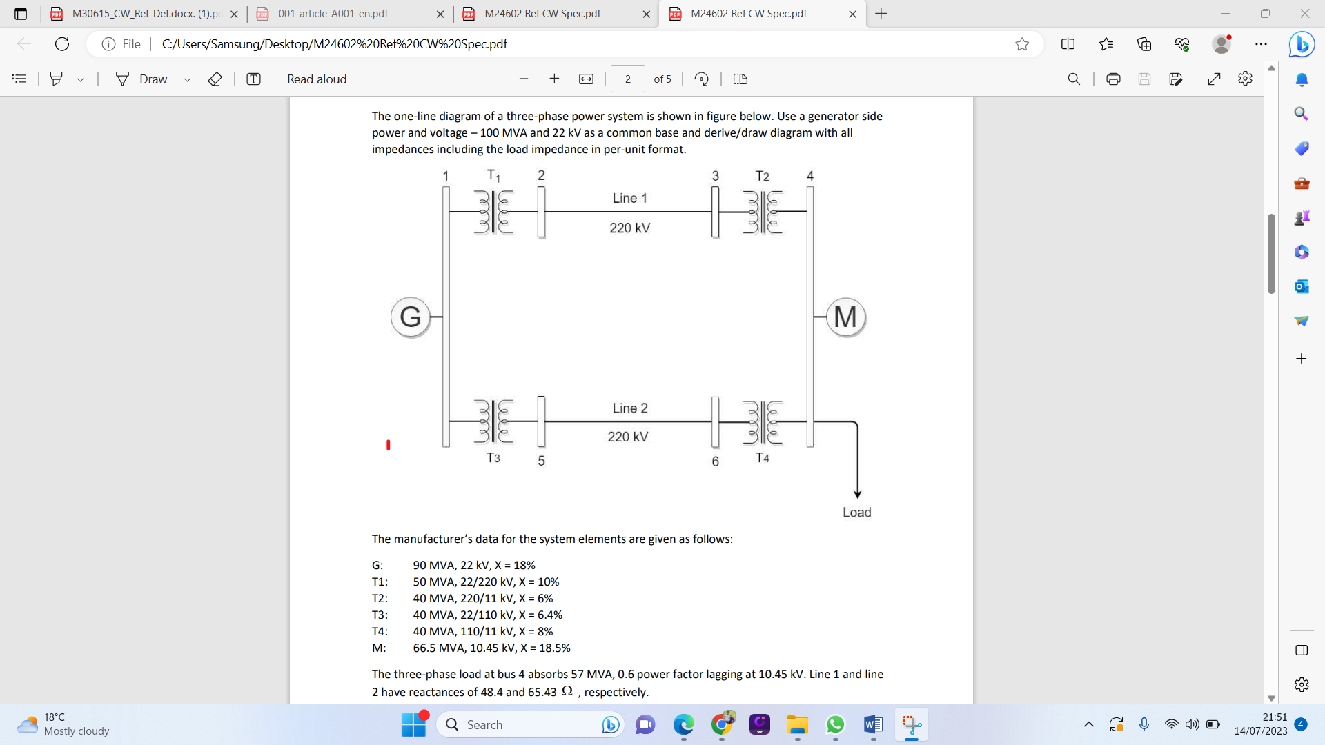 Solved The one-line diagram of a three-phase power system is | Chegg.com