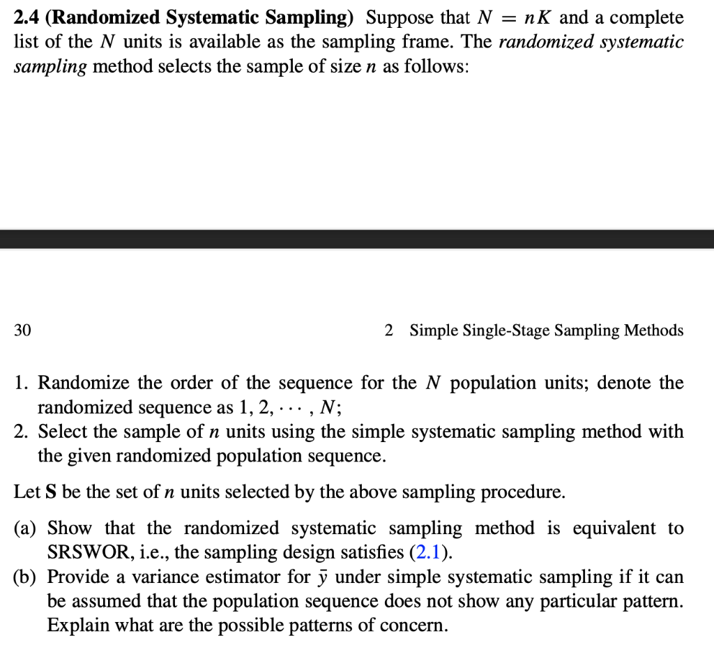 2.4 (Randomized Systematic Sampling) Suppose that N = | Chegg.com