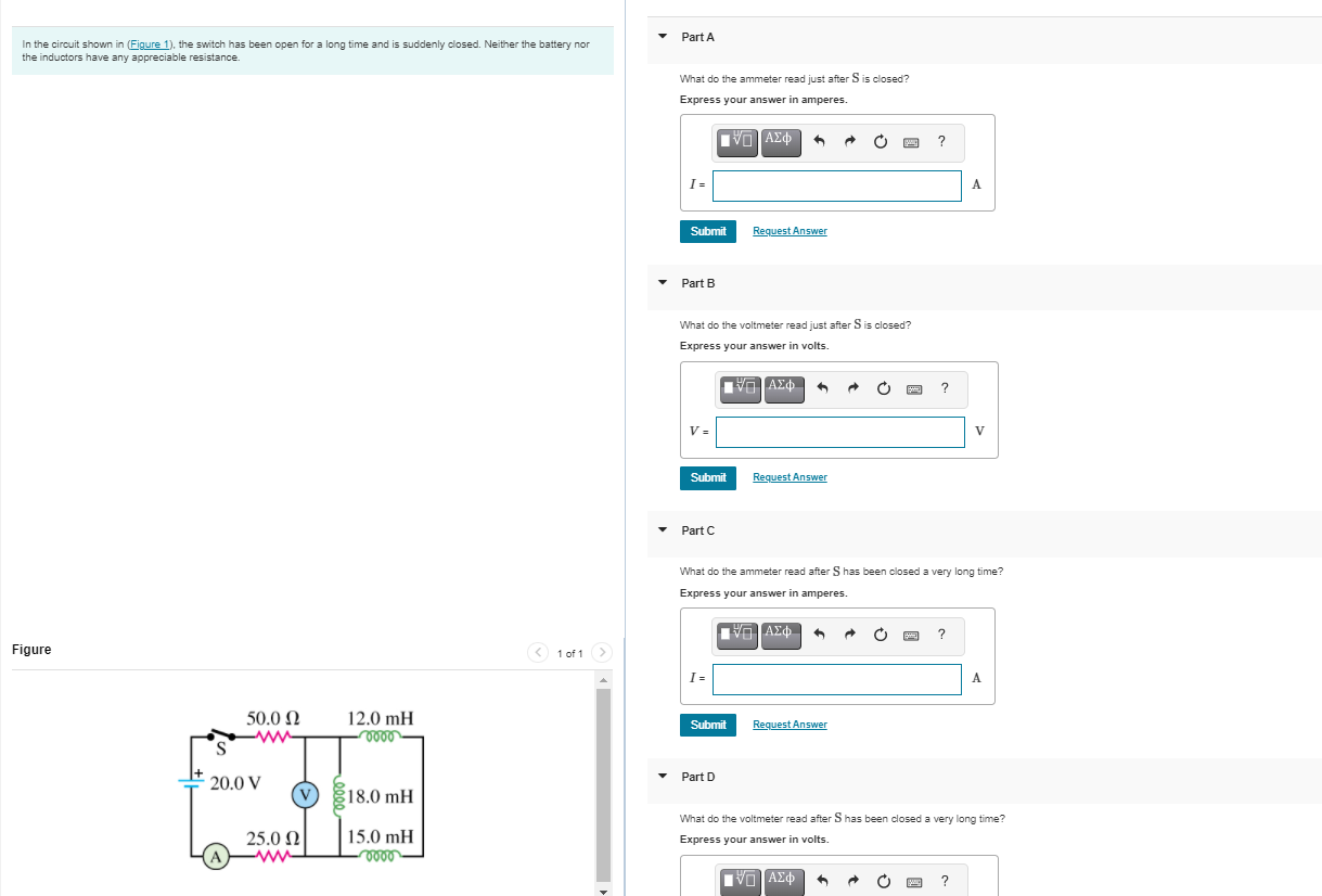 Solved Part A In the circuit shown in (Eigure 1), the switch | Chegg.com