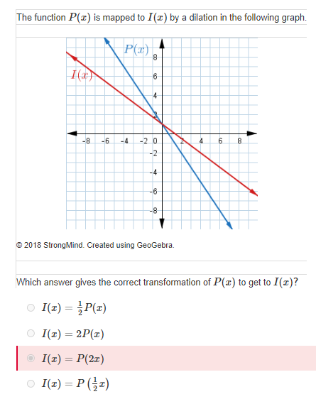 Solved The function P() is mapped to I() by a dilation in | Chegg.com