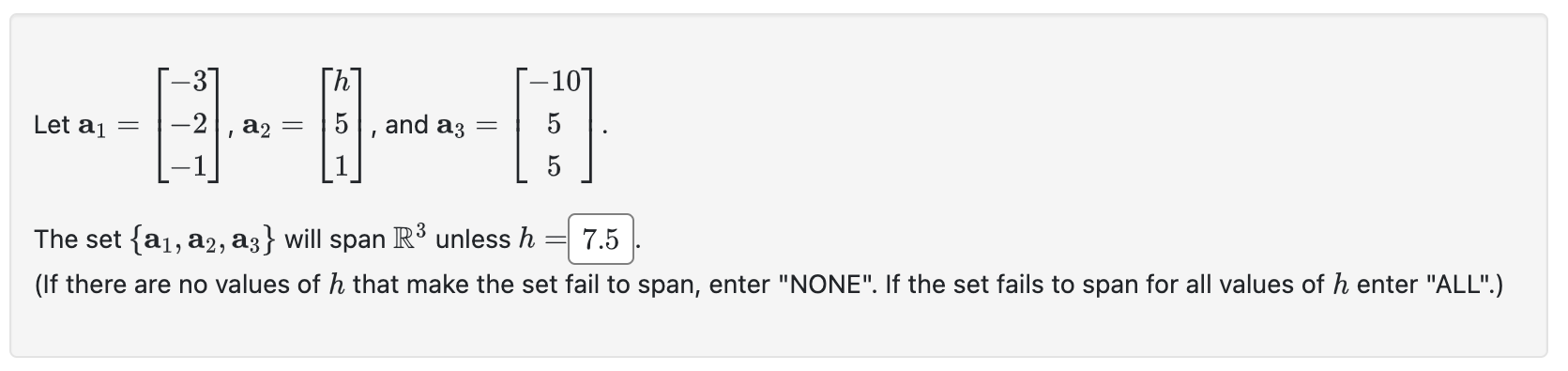 Solved Let a1=⎣⎡−3−2−1⎦⎤,a2=⎣⎡h51⎦⎤, and a3=⎣⎡−1055⎦⎤ The | Chegg.com