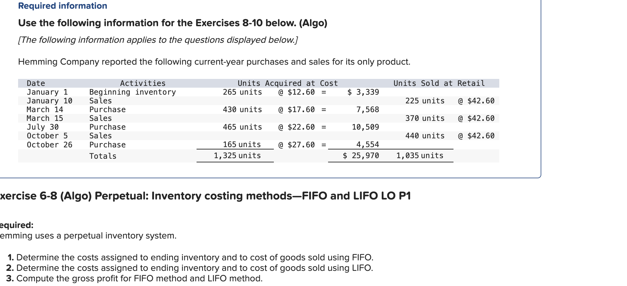 Solved Required information Use the following information | Chegg.com