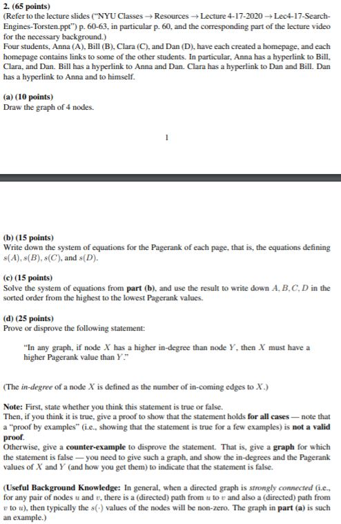 2. (65 points) (Refer to the lecture slides ("NYU | Chegg.com