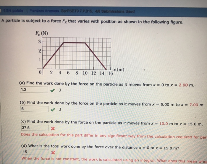 Solved A/8 A particle is subject to a force Fx that varies | Chegg.com