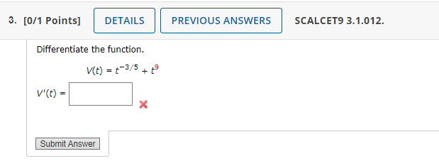 Solved 3. [0/1 Points] Differentiate the function. | Chegg.com