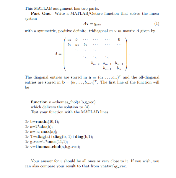 Solved This MATLAB assignment has two parts. Part One. Write | Chegg.com