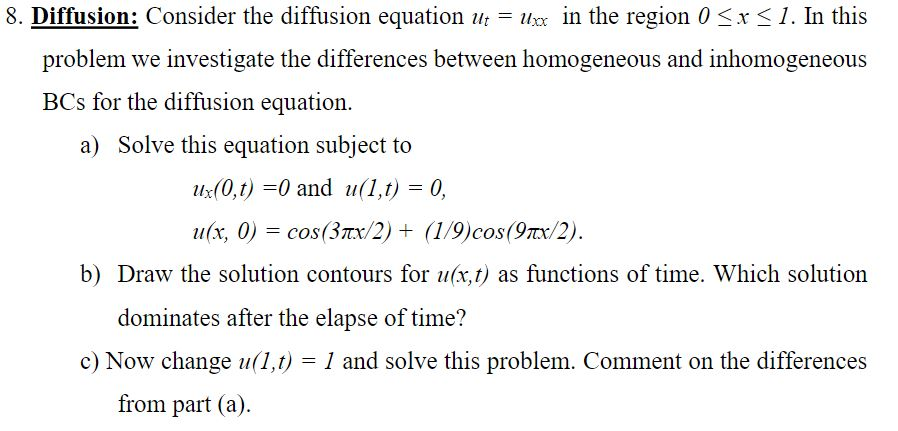 Solved 8. Diffusion: Consider the diffusion equation ut = ux | Chegg.com