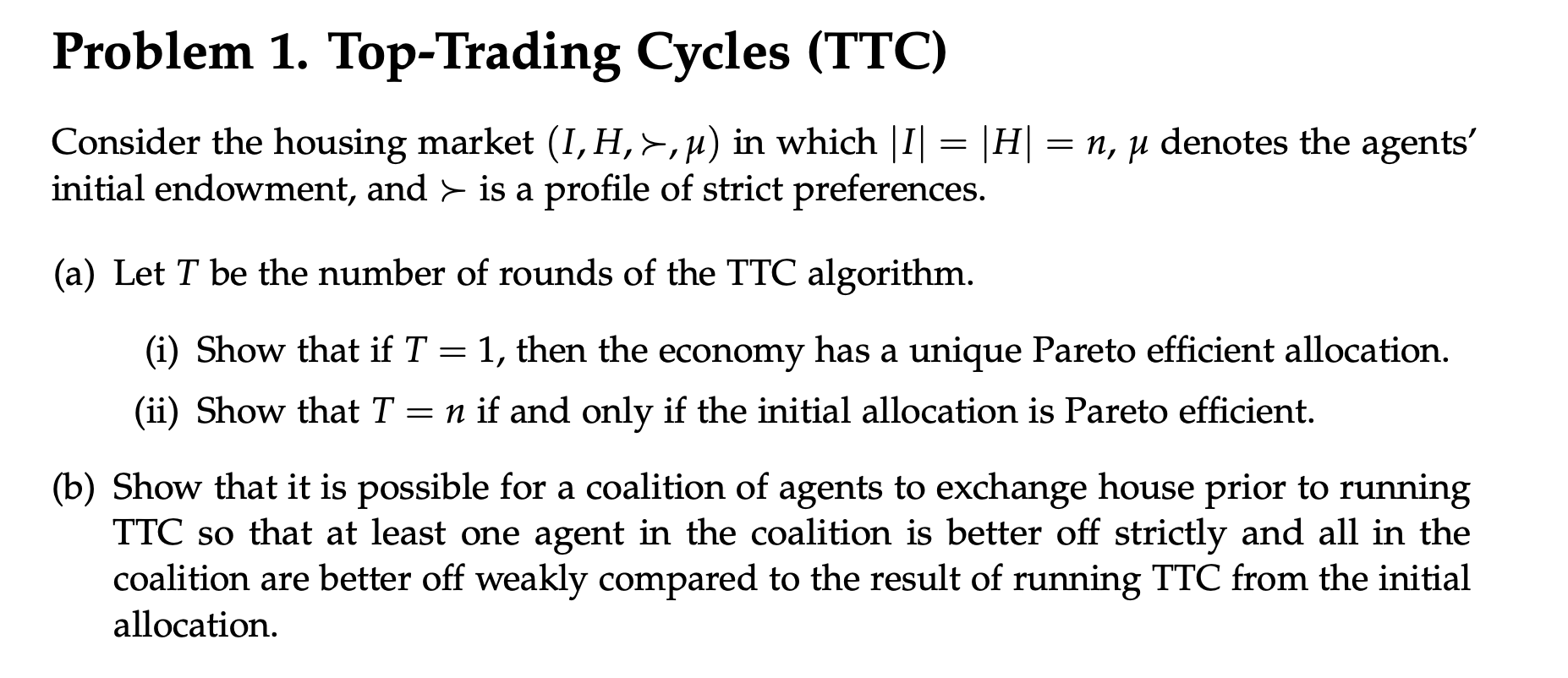 Problem 1. Top-Trading Cycles (TTC) Consider the | Chegg.com