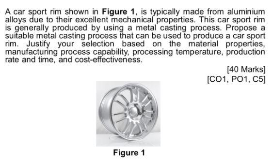 Solved A car sport rim shown in Figure 1, is typically made | Chegg.com