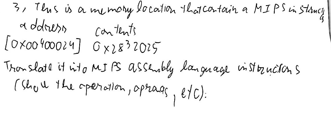 Solved 3, thes is a memory location thatcontain a MIPS in | Chegg.com