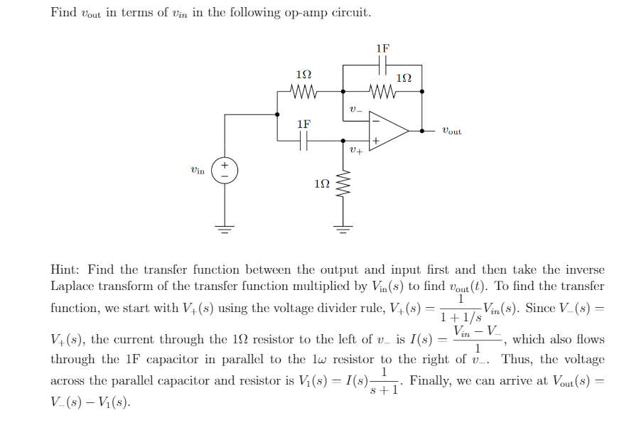 Solved Find Vout in terms of vin in the following op-amp | Chegg.com